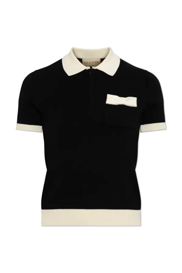 Valentino Garavani Knit Polo Shirt With Cream Trim And Bow Detail