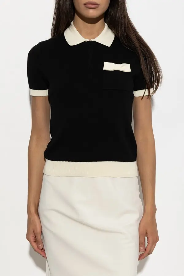 Valentino Garavani Knit Polo Shirt With Cream Trim And Bow Detail