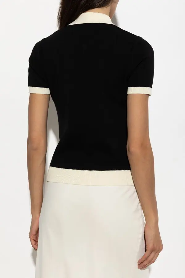 Valentino Garavani Knit Polo Shirt With Cream Trim And Bow Detail