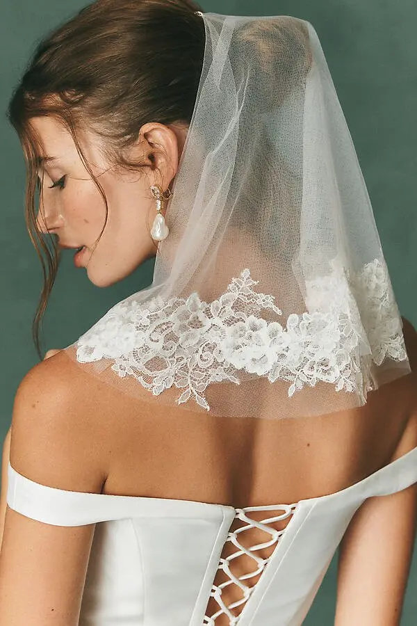 Watters Lace-trim Birdcage Veil - Ivory
