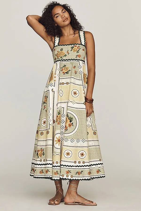 ALEMAIS Dixie 100% Cotton Poplin Midi Dress - Citrus