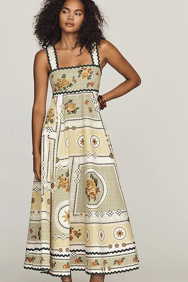 ALEMAIS Dixie 100% Cotton Poplin Midi Dress - Citrus