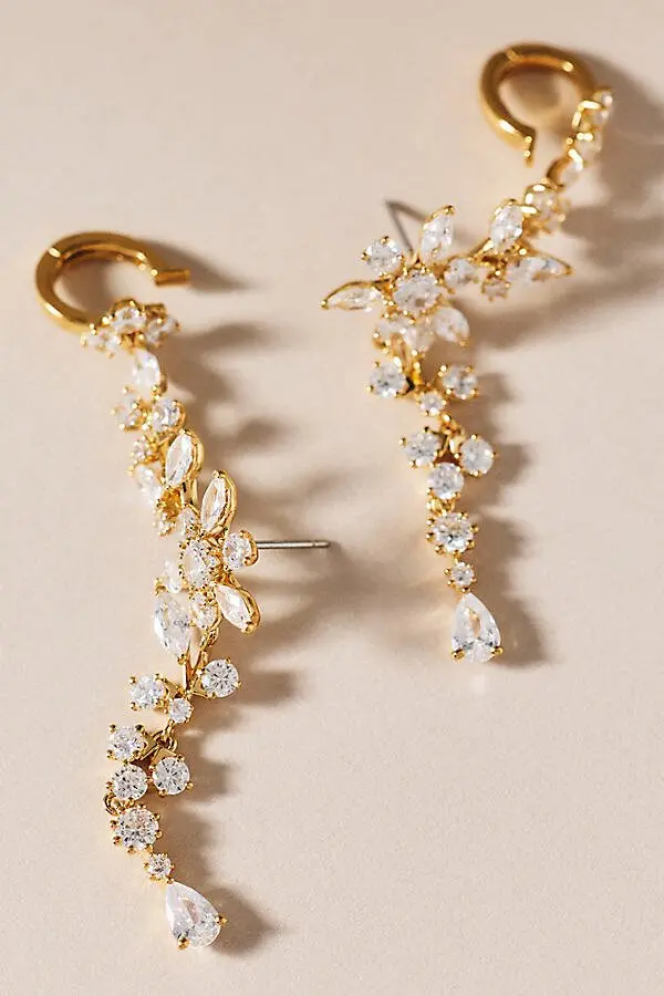 Nadri Full Bloom Drop Climber Earrings - Gold