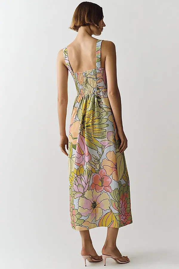 Farm Rio Linen Printed Midi Dress