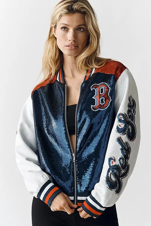 THE WILD COLLECTIVE Sequin Mlb Jacket - Dark Blue