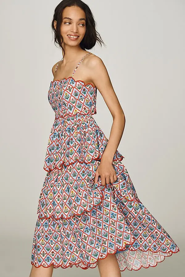 English Factory Scalloped Tiered Midi Dress