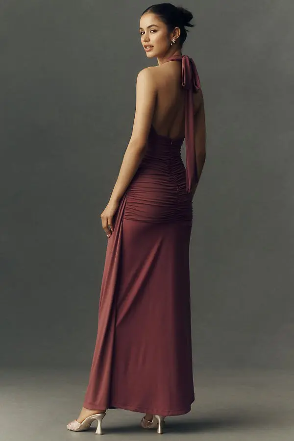 Bardot Plunge Halter-neck Maxi Dress