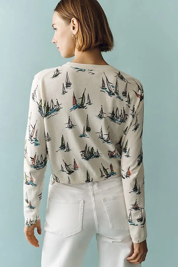 Maeve Sailboat Print Button-front Cardigan