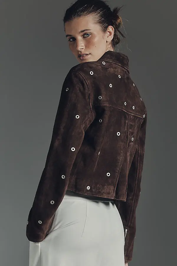 Avec Les Filles Studded Suede Moto Jacket