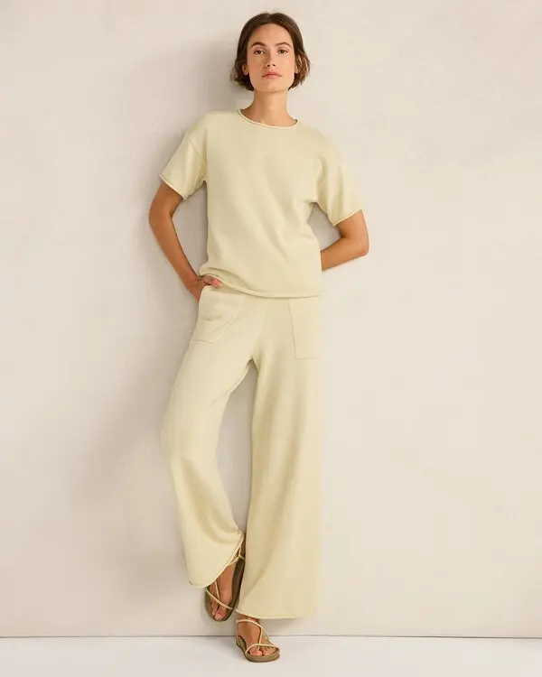 HAVEN WELL WITHIN Cotton Knit Wide Leg Pants - Celery Leaf