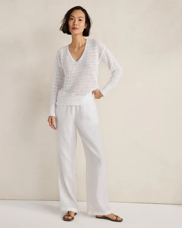 HAVEN WELL WITHIN Textured Cotton V-neck Sweater - White