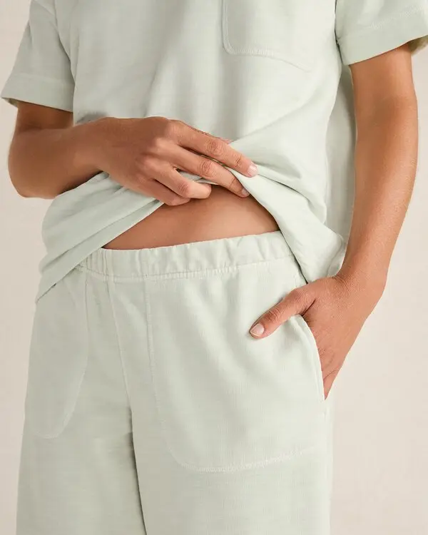HAVEN WELL WITHIN Garment-dyed Organic Cotton Slub Terry Cropped Pants - Garment Dye Trellis
