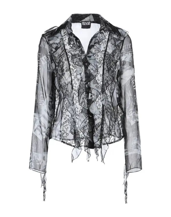 Versace Long Sleeve Ruched Crepe Shirt