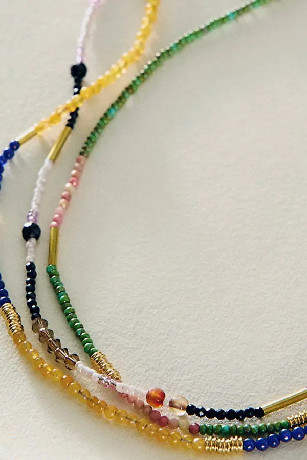 Free People Muse Semi-precious Short Beaded Necklace - Moondance
