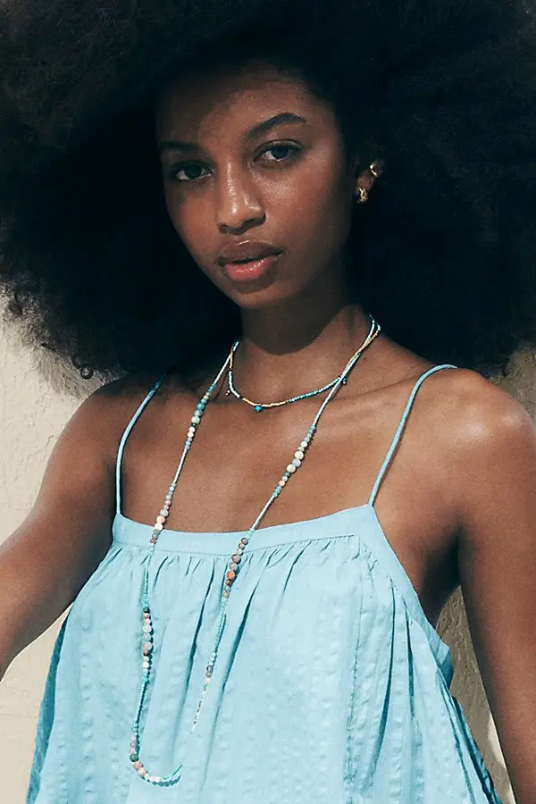 Free People Muse Semi-precious Short Beaded Necklace - Spring Sky