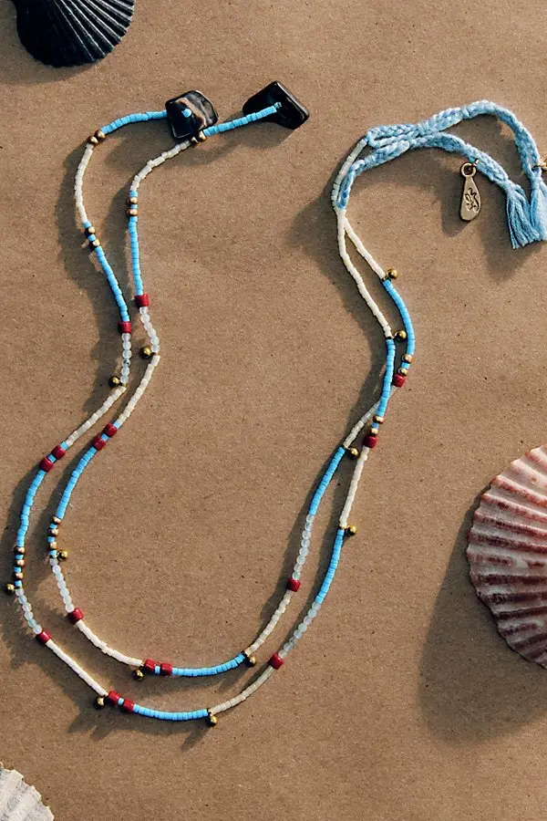 Free People Muse Semi-precious Short Beaded Necklace - Spring Sky