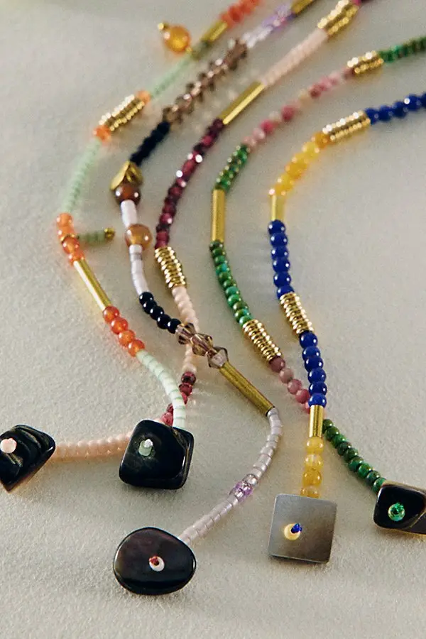 Free People Muse Beaded Bracelet With Stone Loop Closure - Moondance