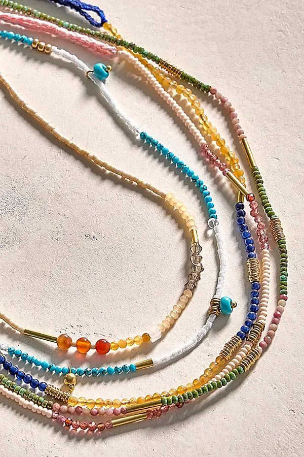Free People Muse Beaded Bracelet With Stone Loop Closure - Ochre/sea