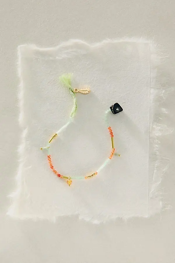 Free People Muse Beaded Bracelet With Stone Loop Closure - Papaya/lime