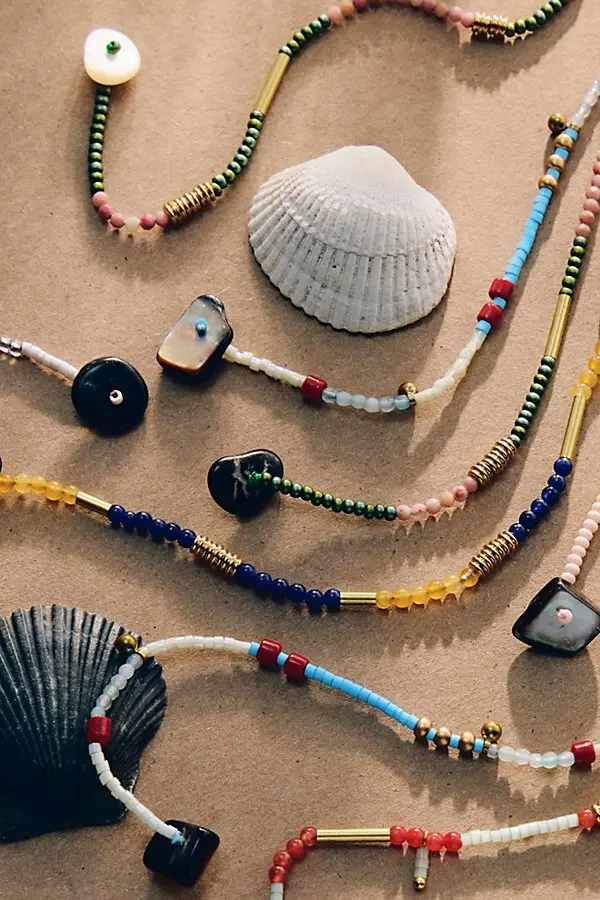 Free People Muse Beaded Bracelet With Stone Loop Closure - Watermelon