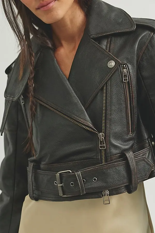 Free People We The Free Kiko Cropped Moto Leather Jacket
