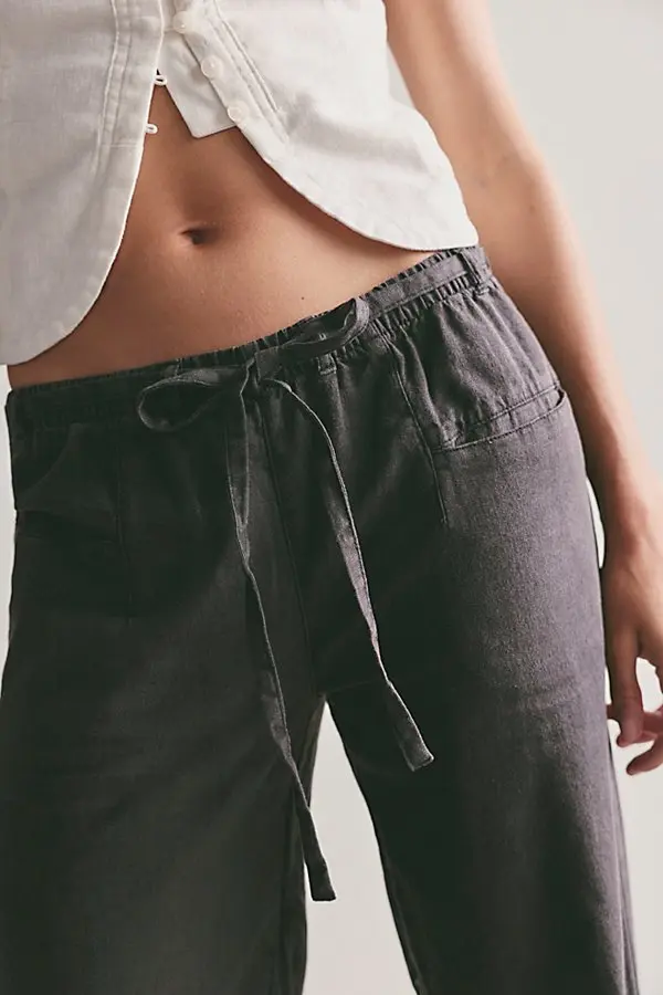 Free People Break The Ice Linen Slouch Flare Pants - Black