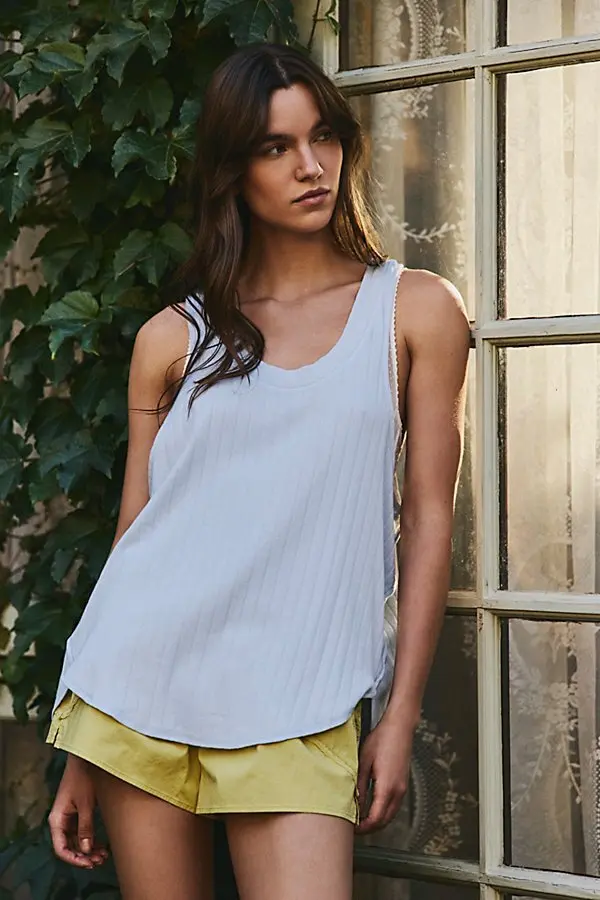 Free People Intimately Pointelle Lounge Tank - Blue Finch