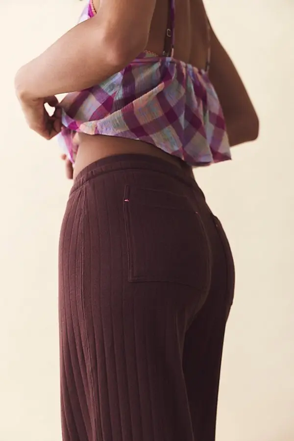 Free People Intimately End Game Pointelle Slim Flare Lounge Pants - Brunette