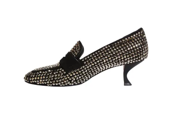 LA ROSE Heeled Loafers With Crystal Embellishments