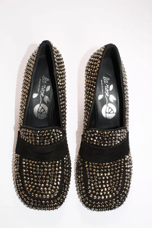 LA ROSE Heeled Loafers With Crystal Embellishments