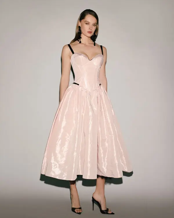 MILLA Corset Midi Dress With Contrast Details - Pink