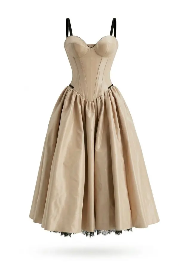 MILLA Corset Midi Dress In Italian Taffeta With Contrast Details
