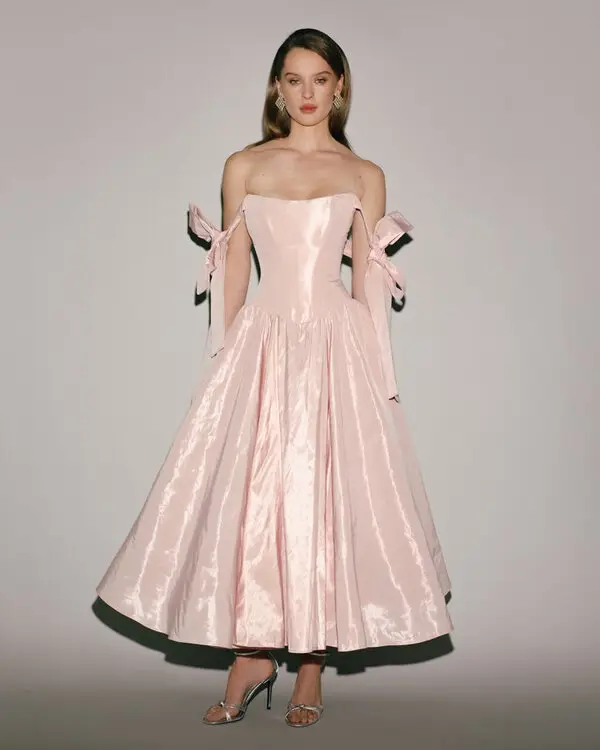MILLA Misty Rose Taffeta Corset Midi Dress - Pink