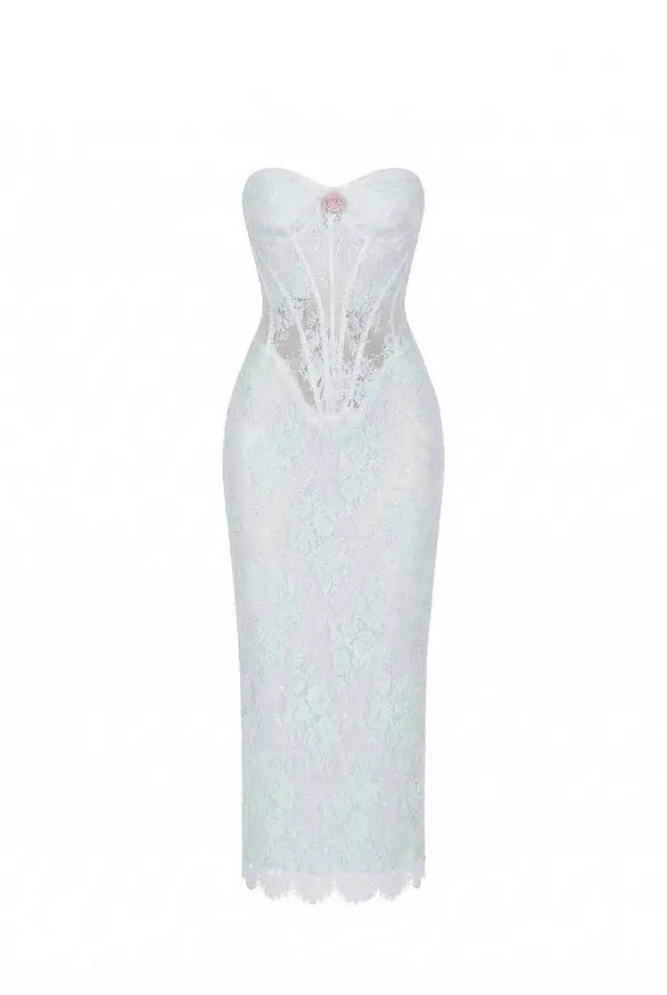 MILLA Beaded Lace Corset Midi Dress