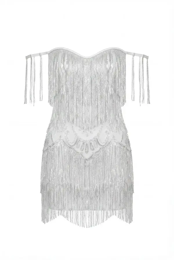 MILLA Mini Dress With Silver Fringe Embellishment
