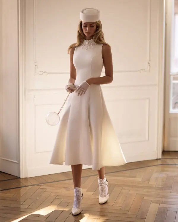 MILLA Sleeveless High Neck Midi Dress - Ivory