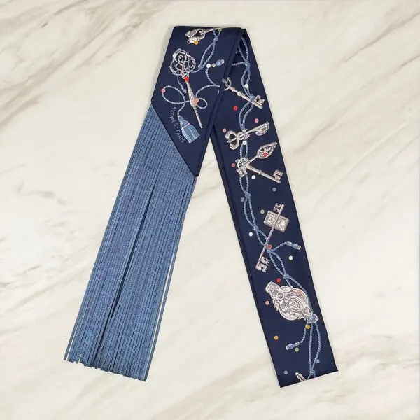 Hermès Les Cles A Pois Leather Fringes Twilly - Multi
