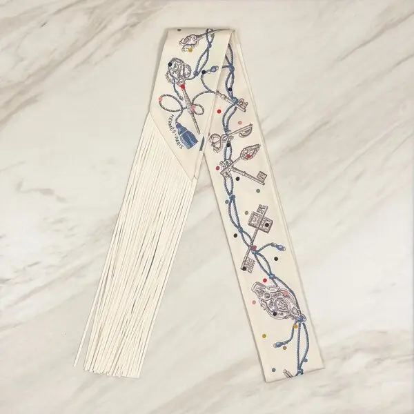 Hermès Les Cles A Pois Leather Fringes Twilly - Multi
