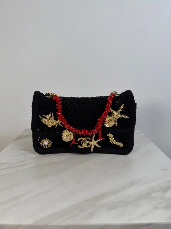 Chanel Mesh & Gold Tone Metal Flap Bag - Black