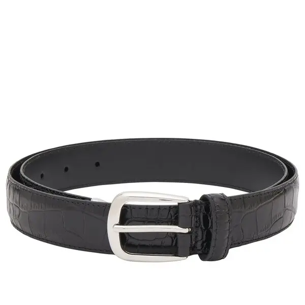 Anderson's Narrow Stitch Trimmed Alligator Print Belt - Black