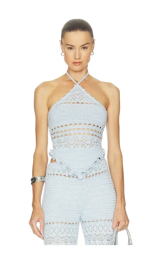 Retrofete Sylvaine Crochet Halter Top - Blue