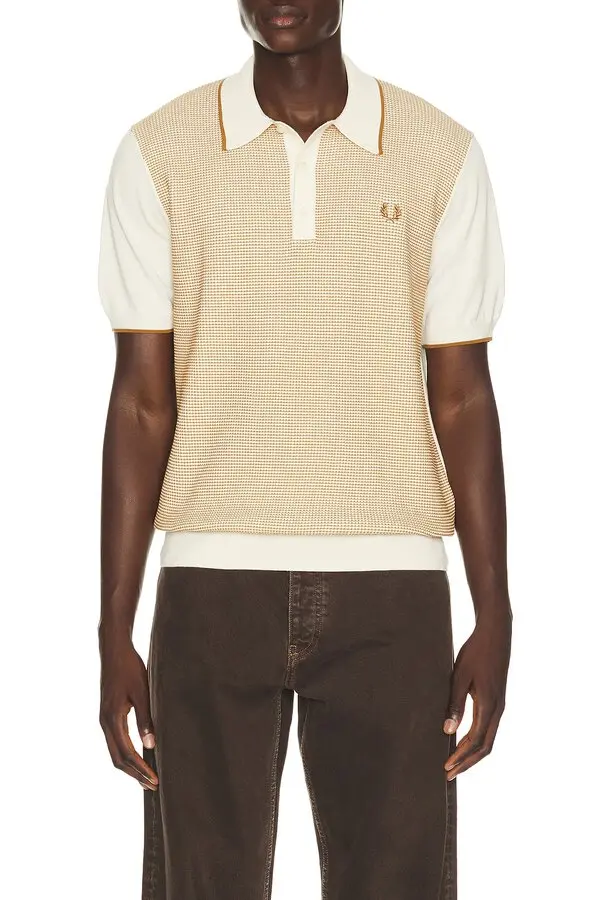 Fred Perry Tonic Waffle Knitted Polo In Cream