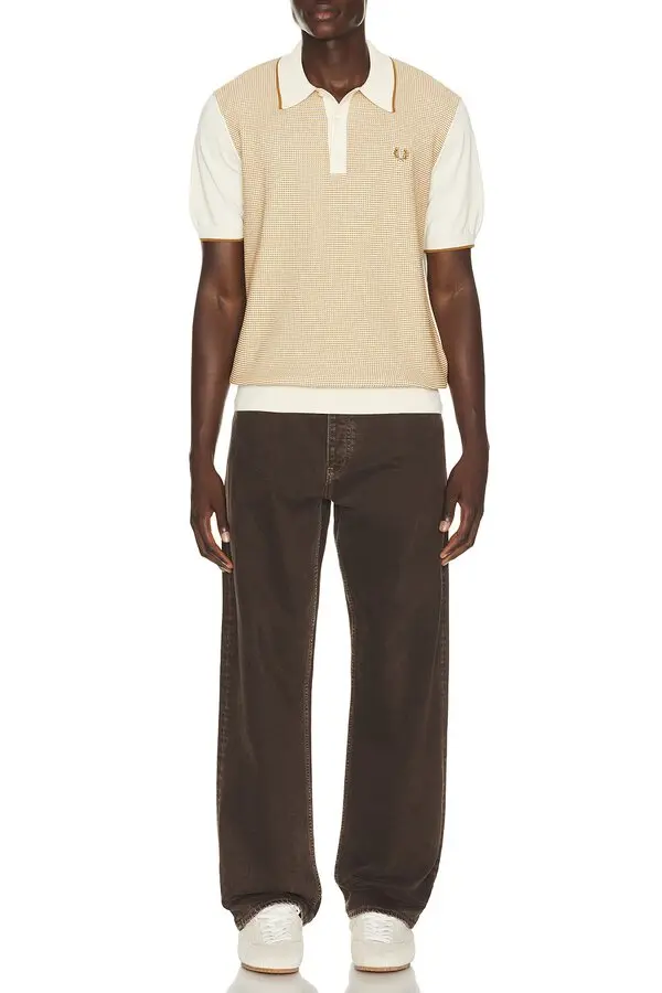 Fred Perry Tonic Waffle Knitted Polo In Cream