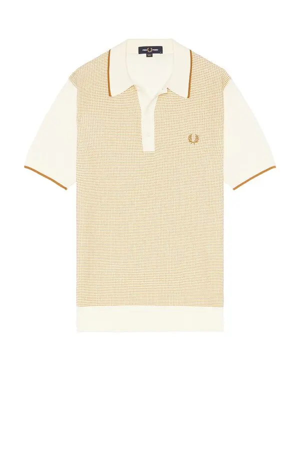 Fred Perry Tonic Waffle Knitted Polo In Cream