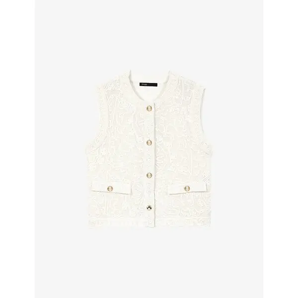 Maje Sleeveless Floral-guipure Cotton Jacket - Ecru