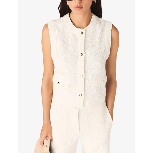 Maje Sleeveless Floral Guipure Cotton Jacket