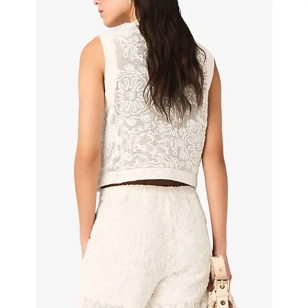 Maje Sleeveless Floral Guipure Cotton Jacket
