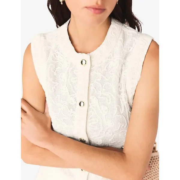 Maje Sleeveless Floral Guipure Cotton Jacket