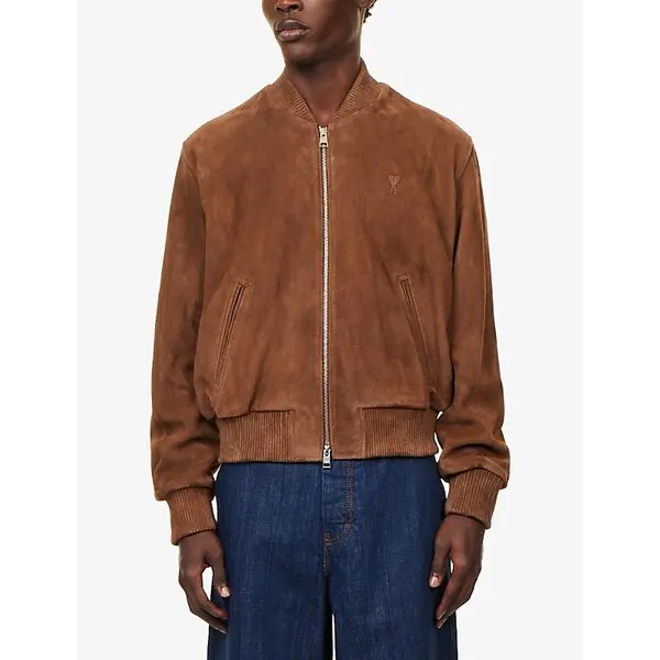 Ami Logo-embossed Suede Bomber Jacket