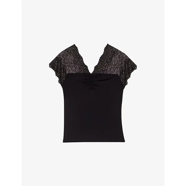 Maje V-neck Lace-trim Stretch-jersey Top